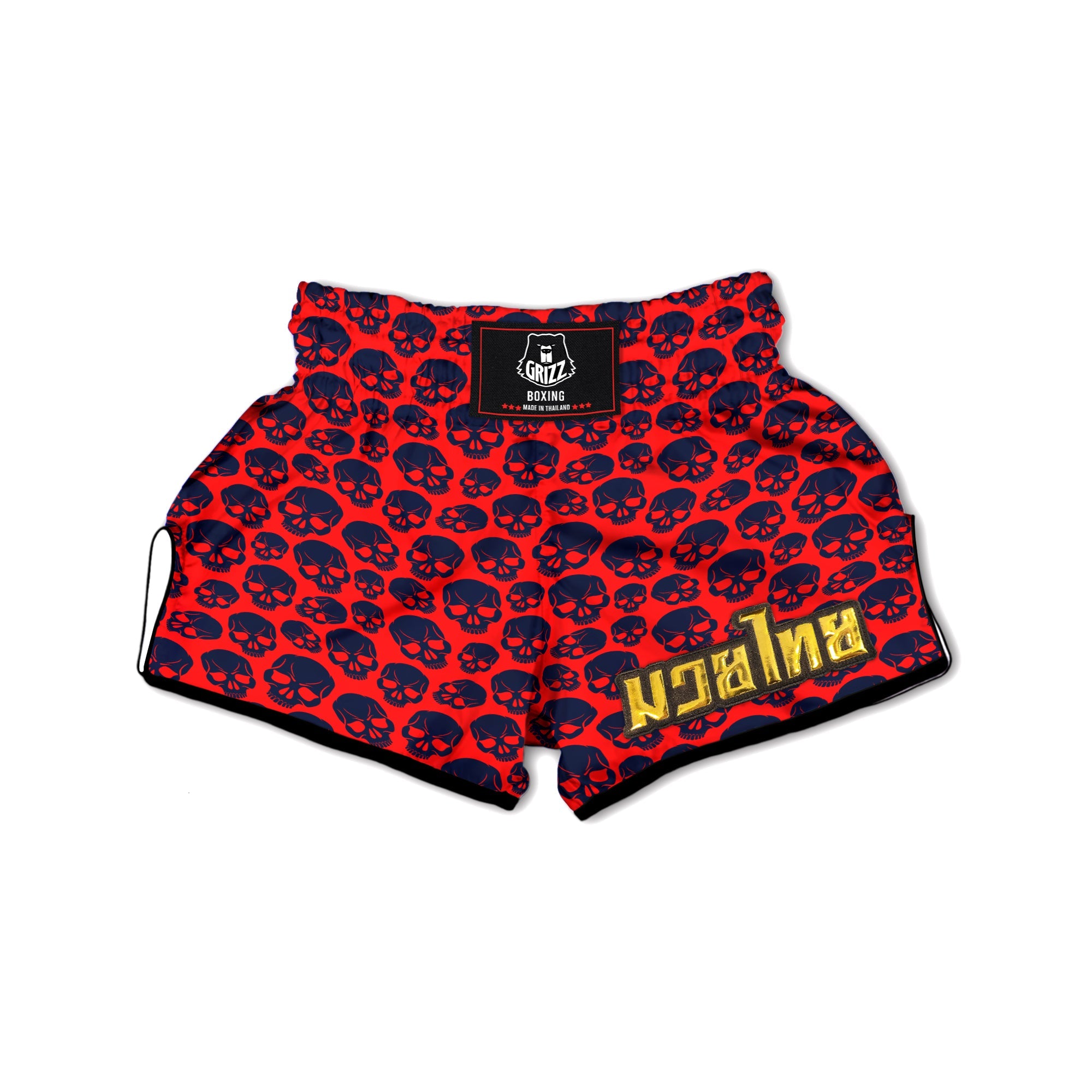 Skulls Red And Blue Hard Rock Print Pattern Muay Thai Boxing Shorts