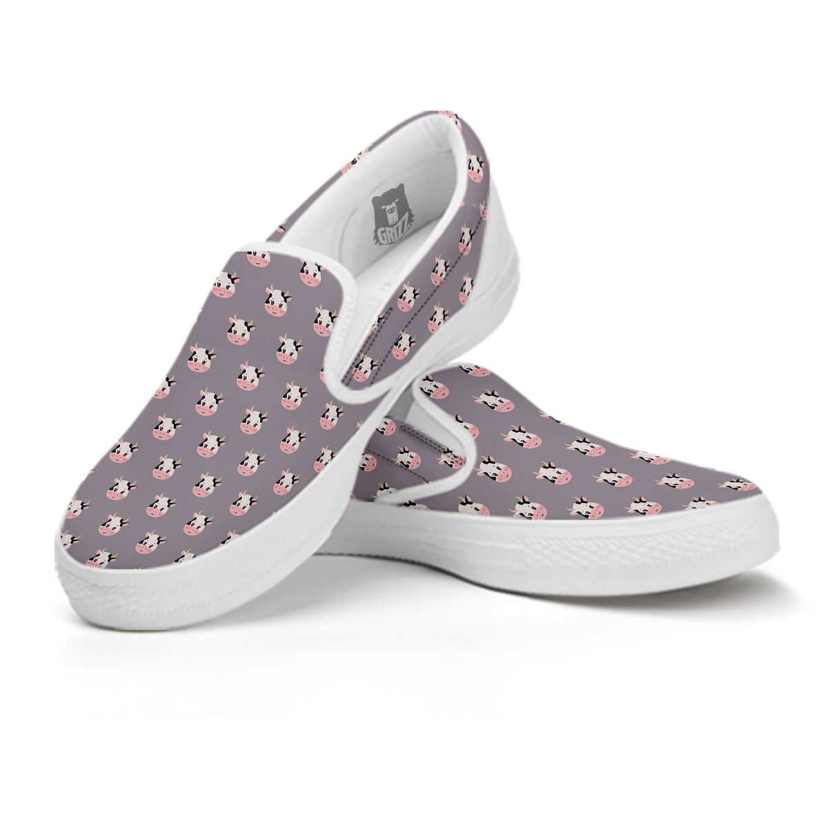 Smiley Cow Cartoon Print Pattern White Slip On Shoes
