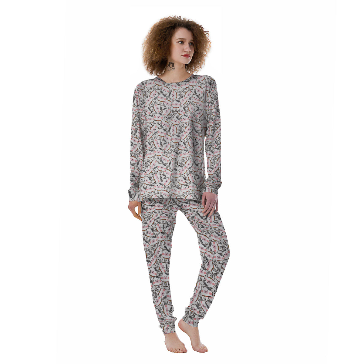 Smiley Cow Cute Print Pattern Women's Pajamas