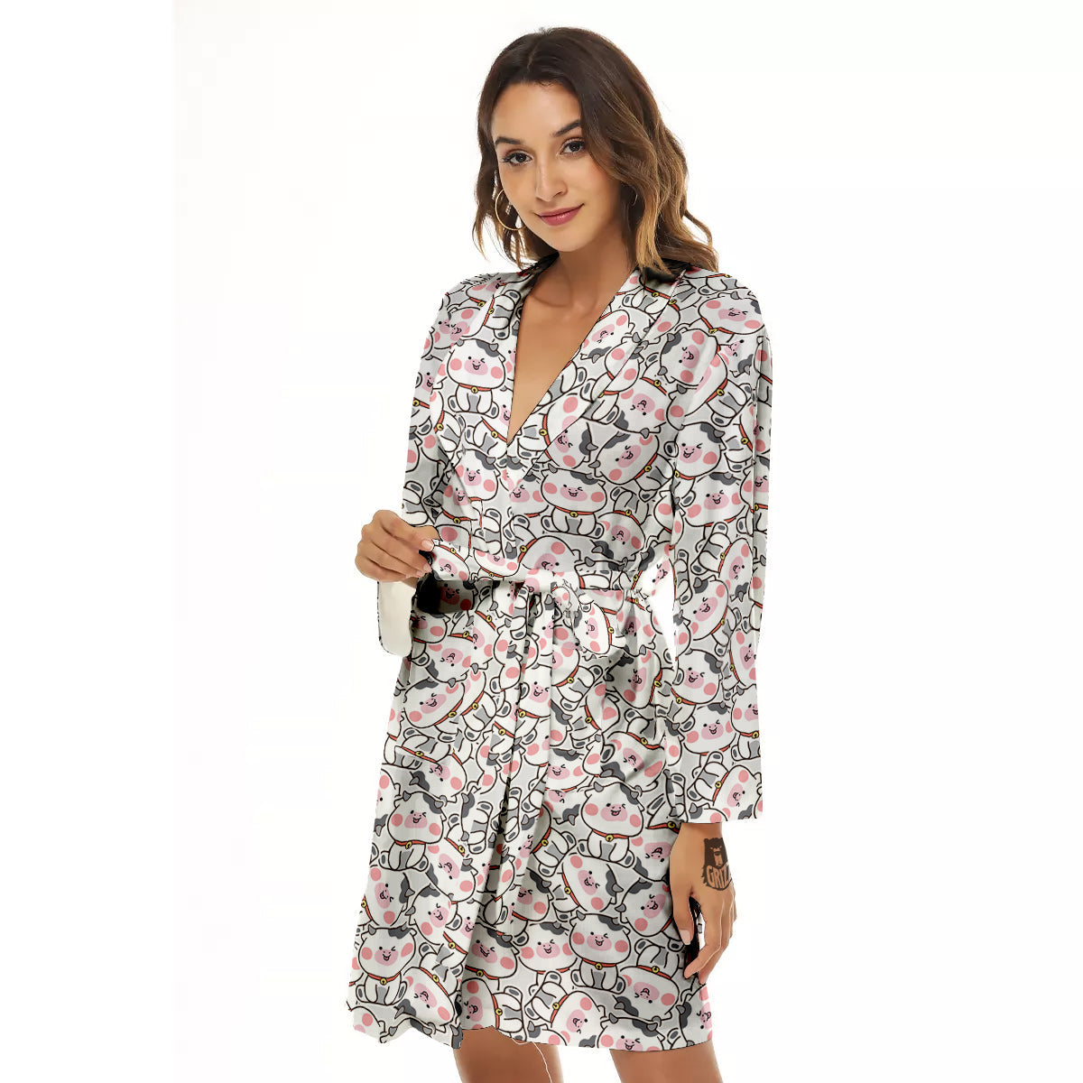 Smiley Cow Cute Print Pattern Women's Robe