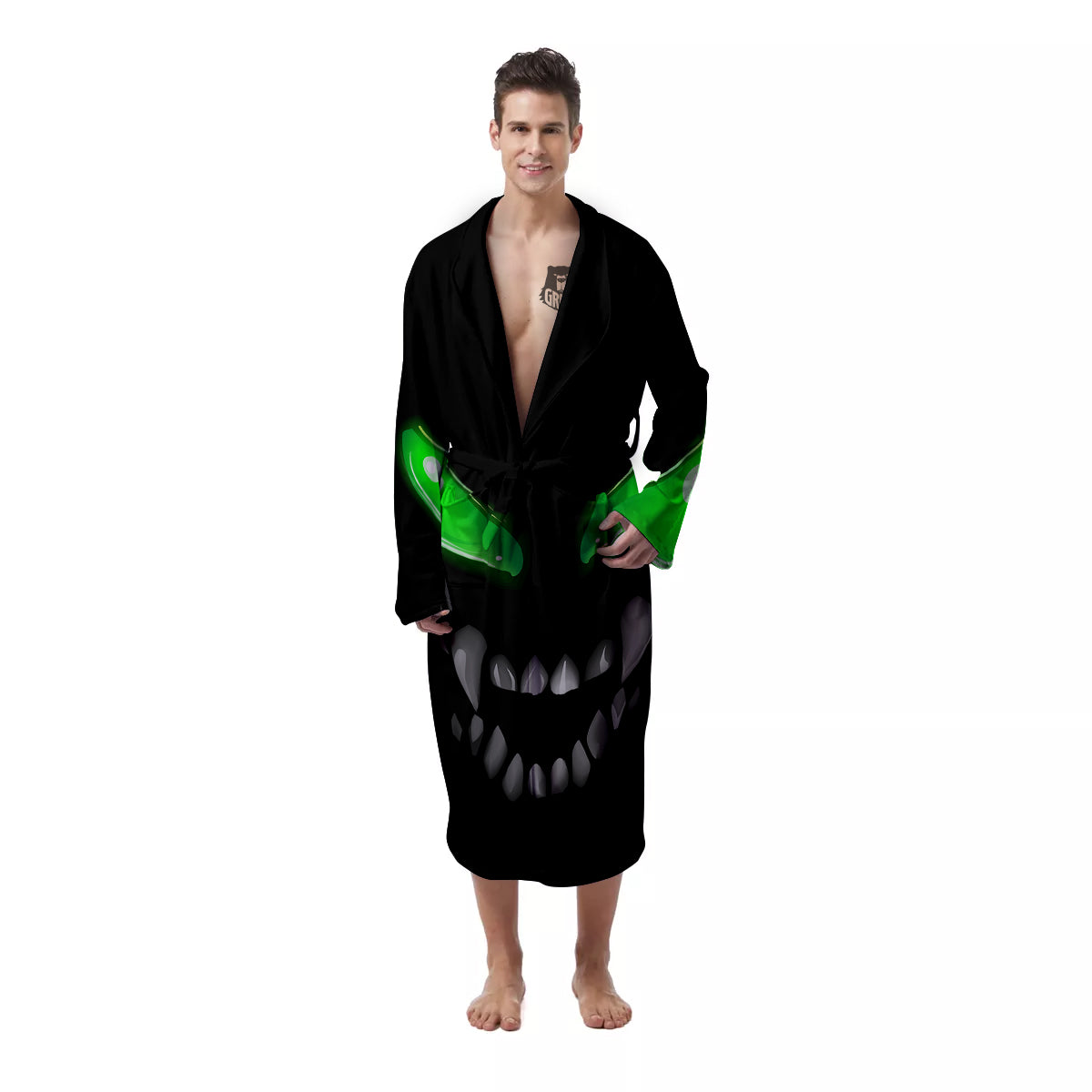 Smiley Face Monster Black Print Men's Robe