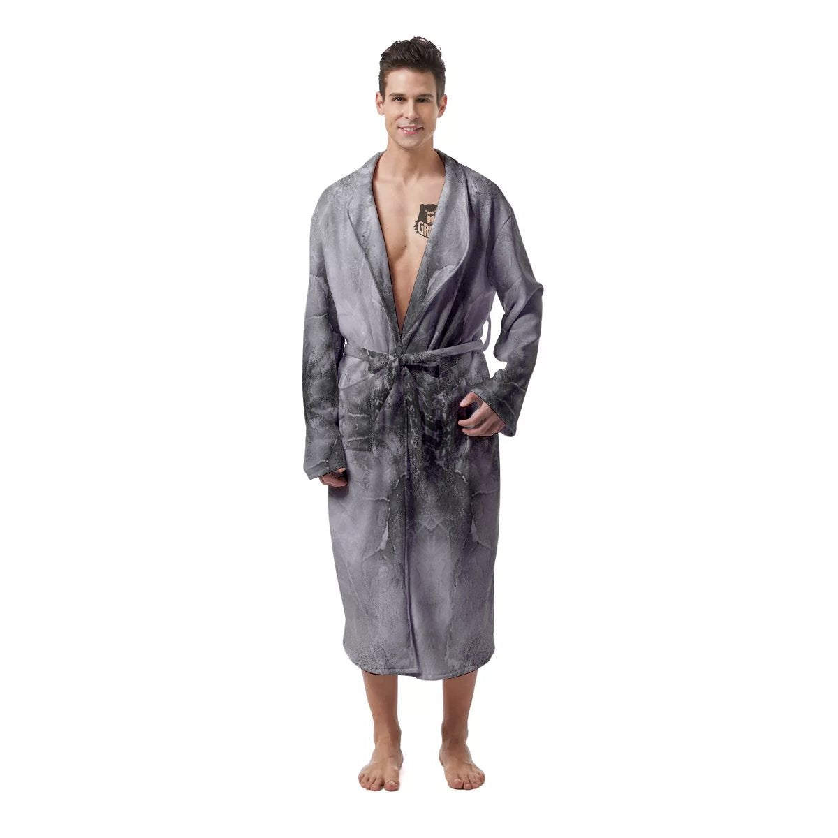 Smoke Marble White Grey Print Pattern Men's Robe