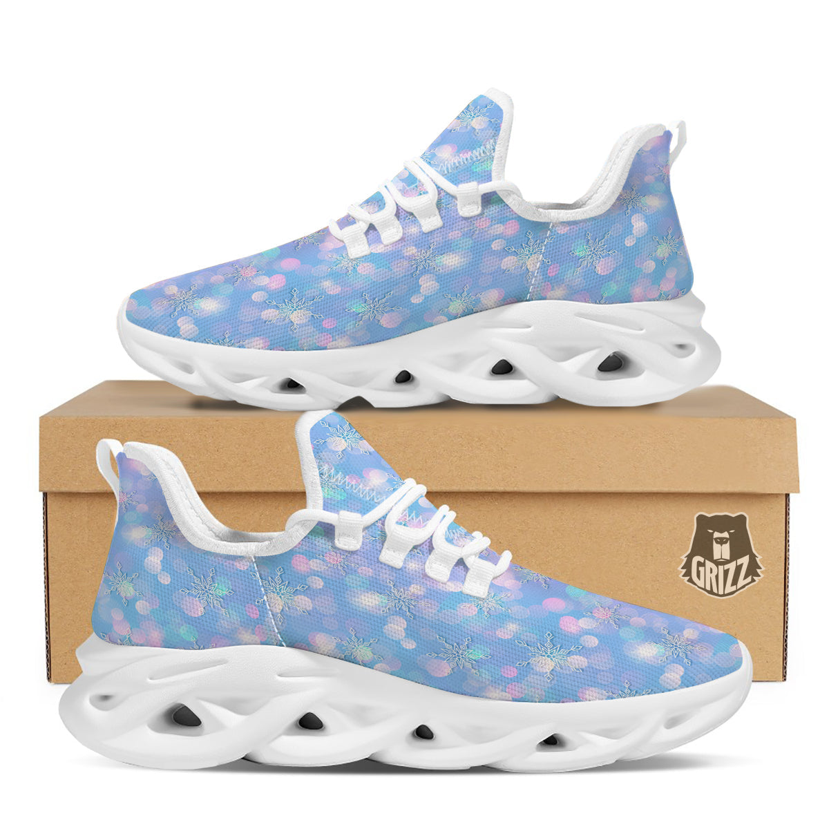 Snowflake Pastel Color Print Pattern White Running Shoes