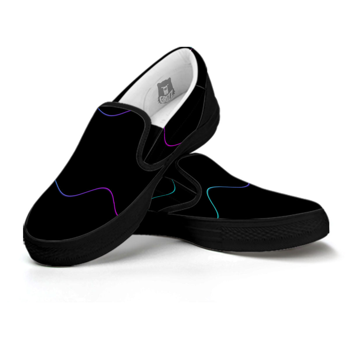Sound Wave Teal And Purple Black Print Black Slip On Shoes