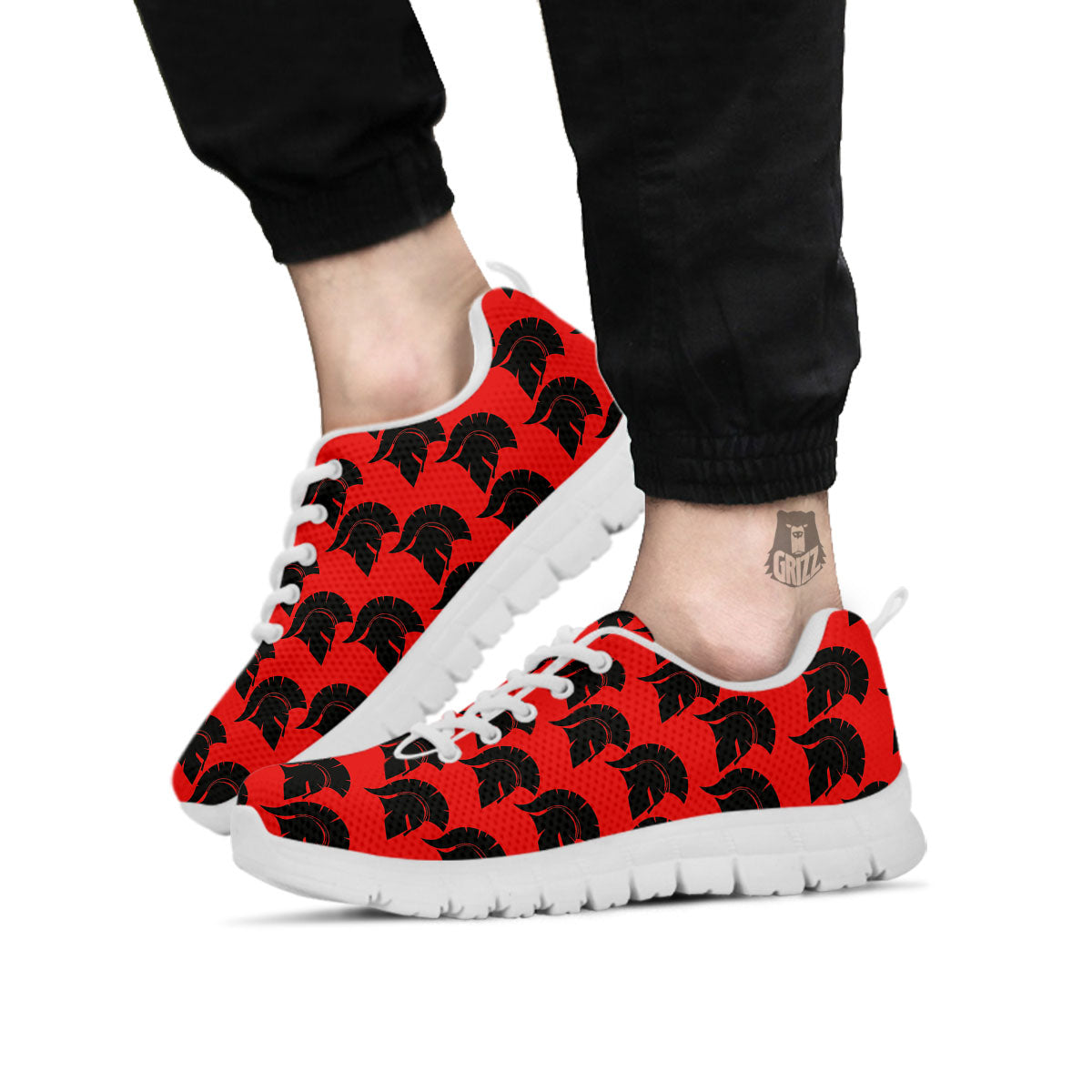 Spartan Red And Black Print Pattern White Sneaker