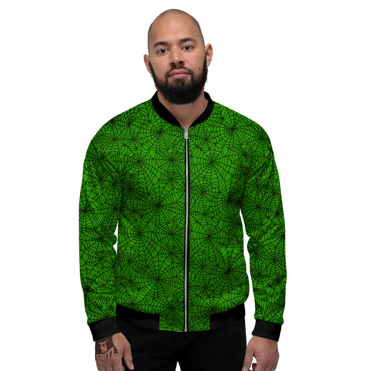 Spider Web Green And Black Print Pattern Men's Bomber Jacket