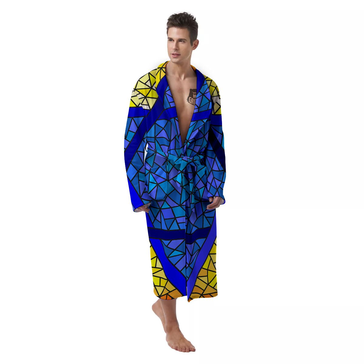 Star of David Stained Glass Print Men's Robe