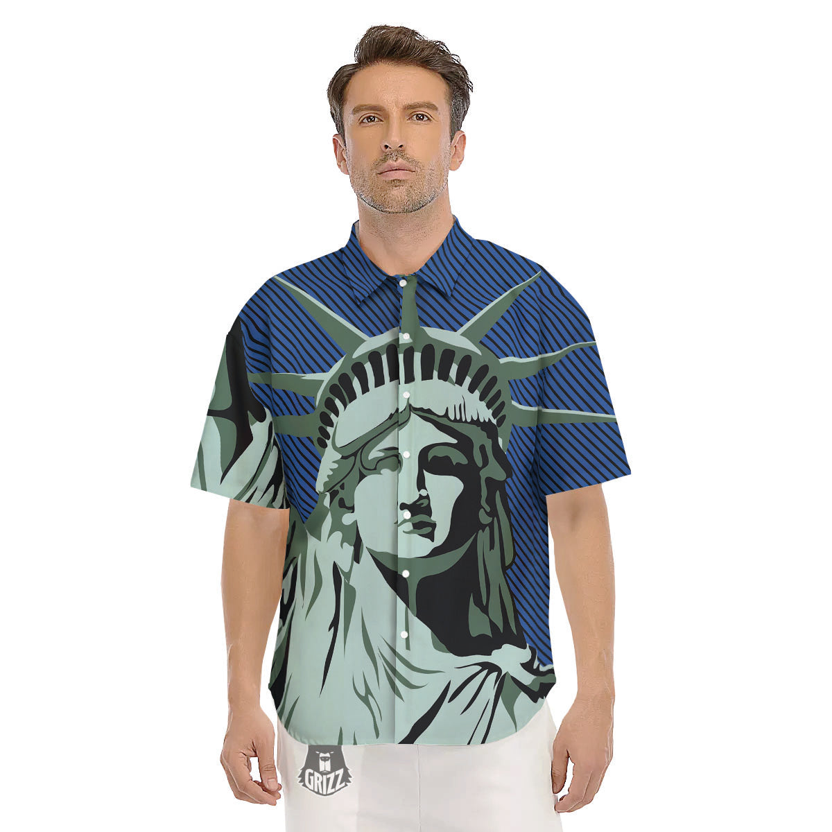 Statue Of Liberty American Print Men's Short Sleeve Shirts