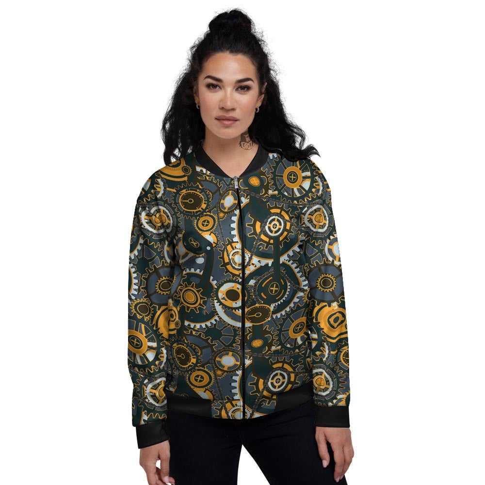 Steampunk Gears Print Pattern Women's Bomber Jacket