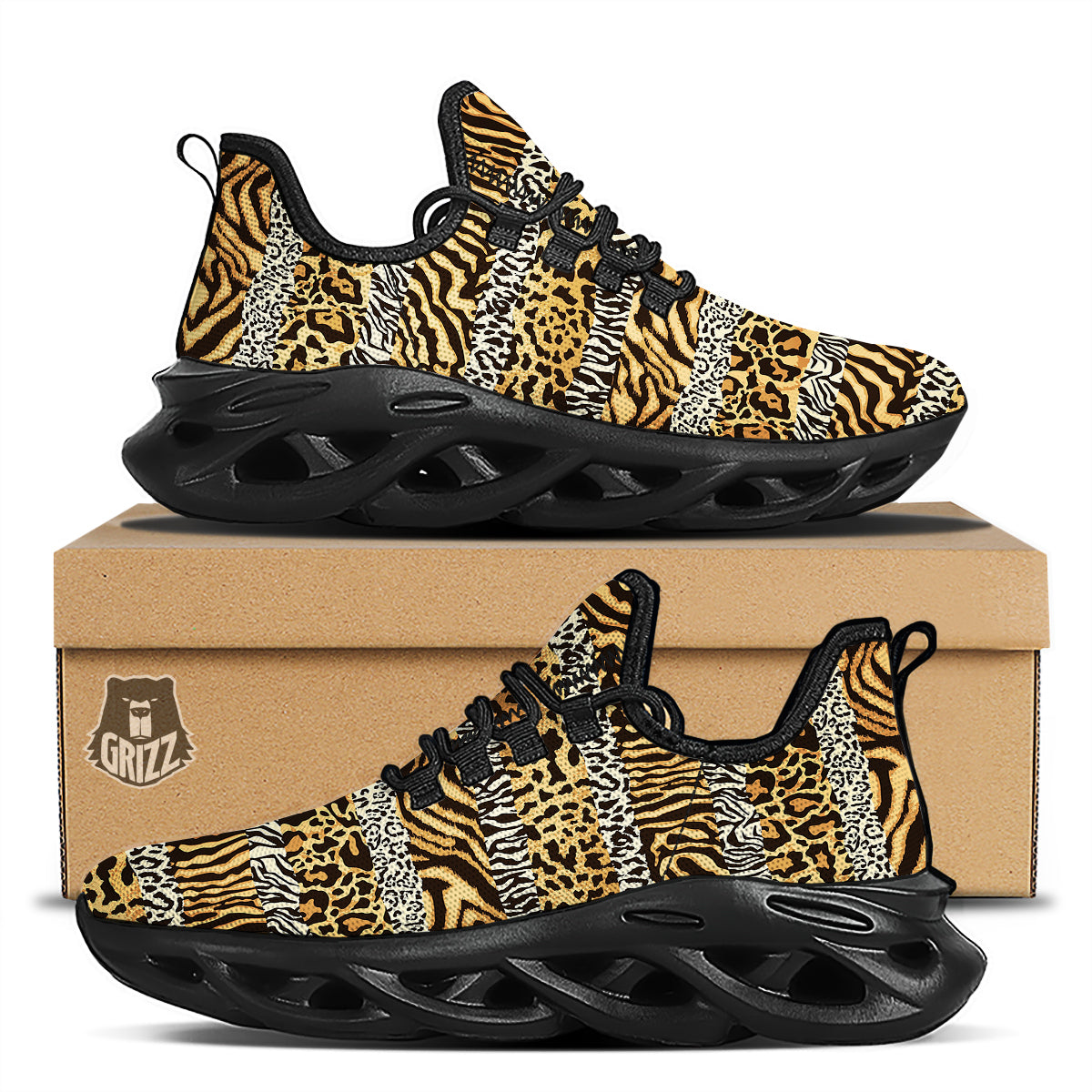 Striped Tiger Skins Print Pattern Black Running Shoes