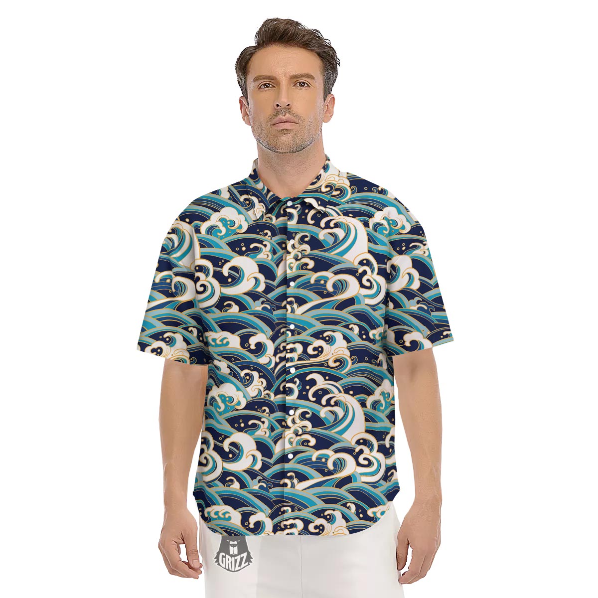 Surfing Sea Wave Print Pattern Men's Short Sleeve Shirts