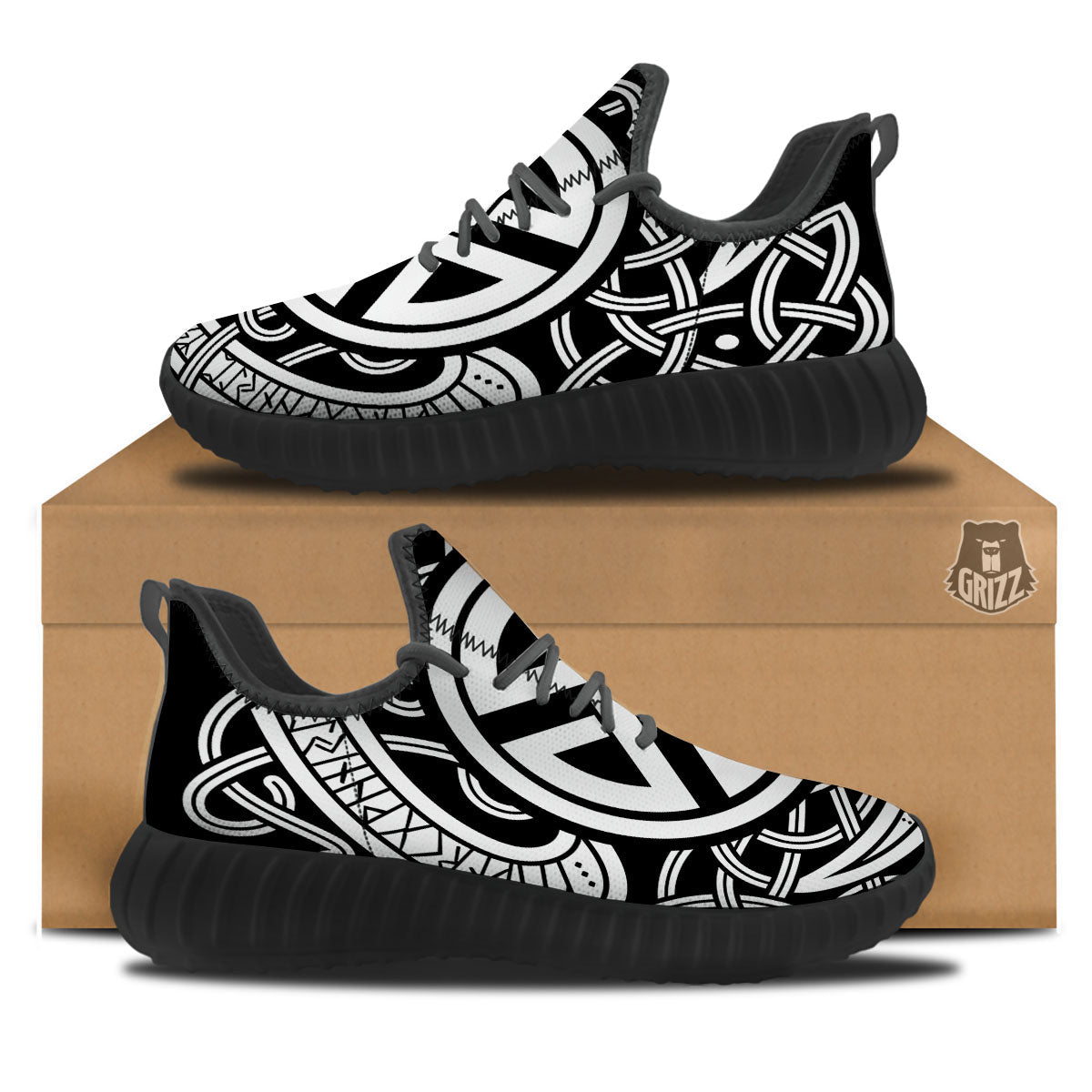 Symbol Viking Norse Runes Print Black Walking Shoes