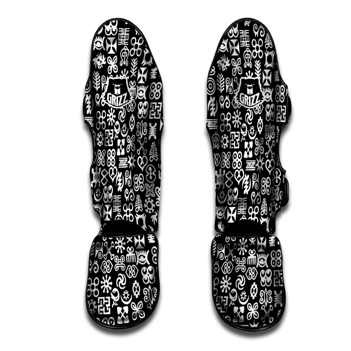 Symbols Black Adinkra Print Pattern Muay Thai Shin Guards