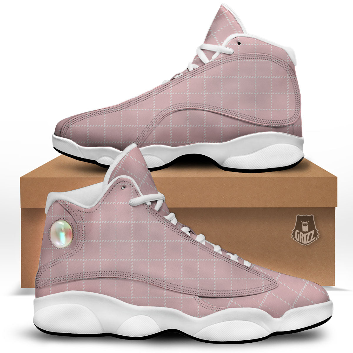 Tattersall Pastel Pink Print Pattern White Basketball Shoes