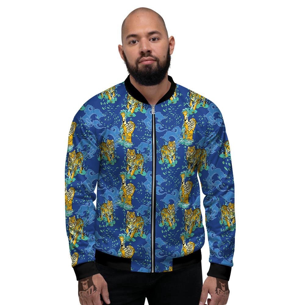 Tattoo Blue Tiger Print Pattern Men's Bomber Jacket