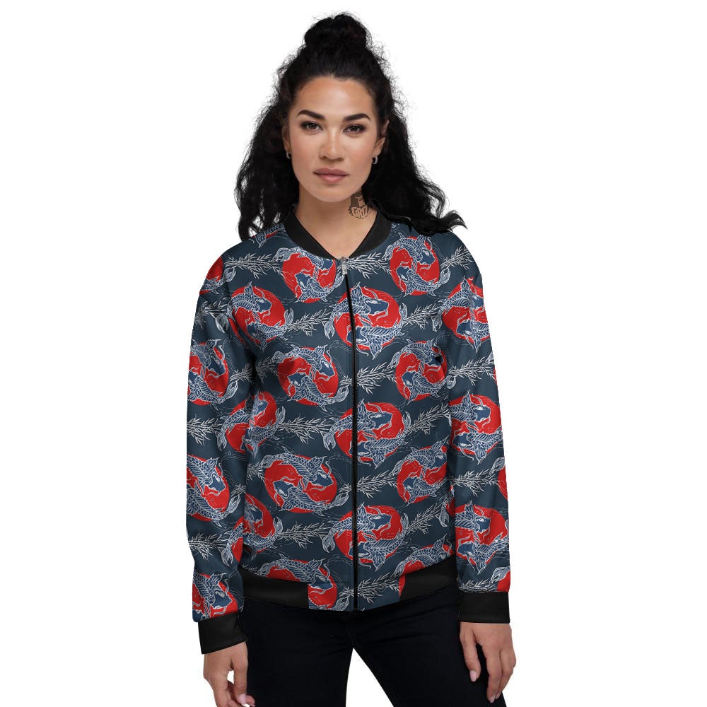 Tattoo Koi Fish Japanese Print Pattern Women's Bomber Jacket
