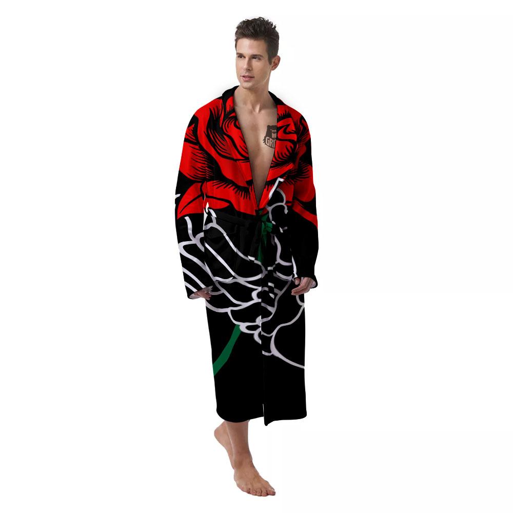Tattoo Red Roses Print Men's Robe