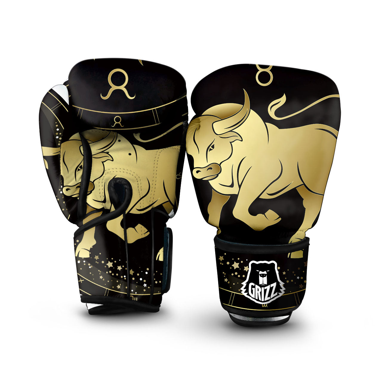 Taurus Sign Black And Gold Print Boxing Gloves