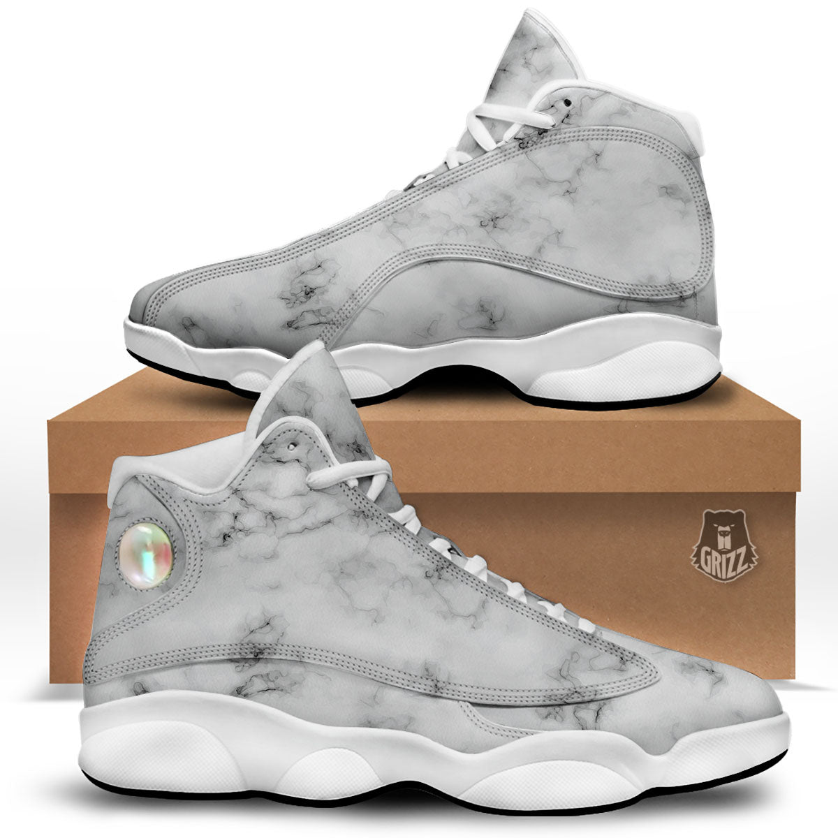 Texture Grey Marble Print White Basketball Shoes
