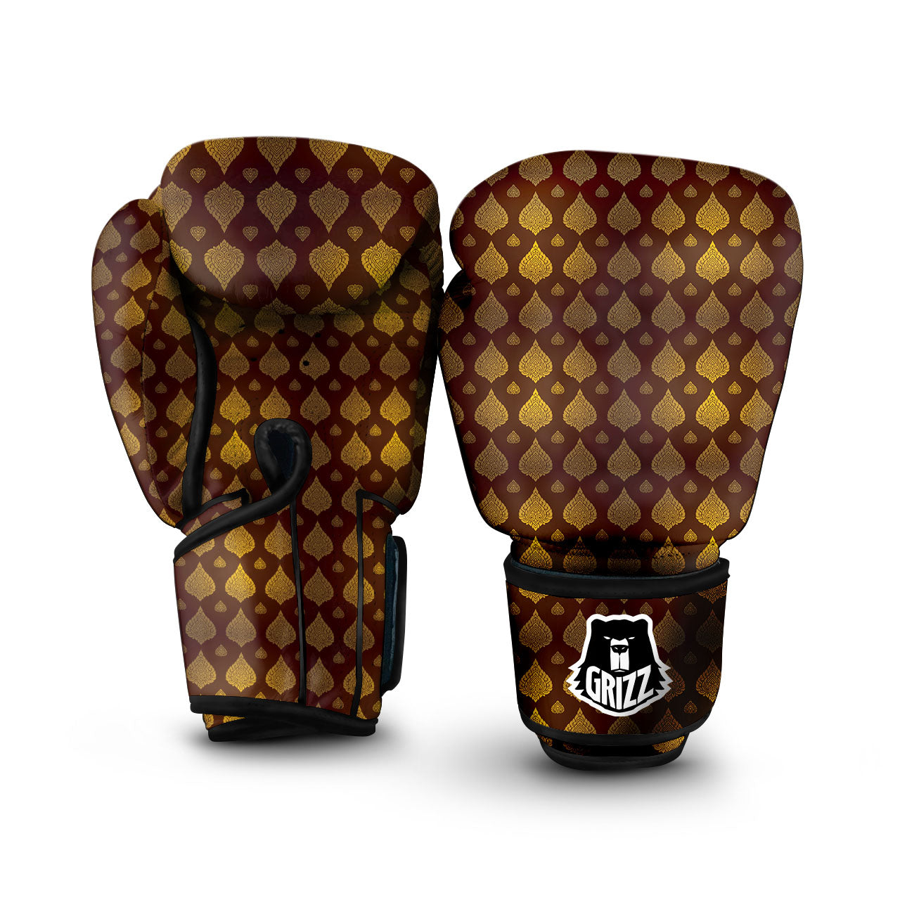 Thai Art Brown And Gold Print Pattern Boxing Gloves