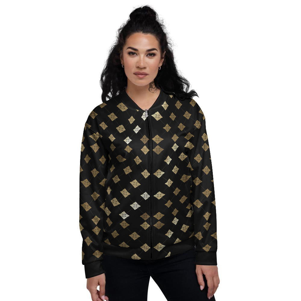 Thai Black And Gold Print Pattern Women's Bomber Jacket