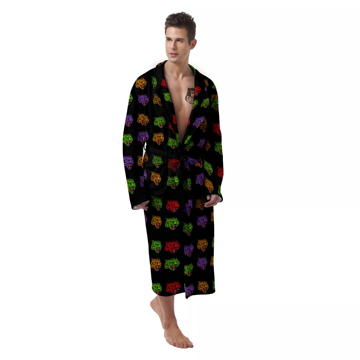 Tiger Head Colorful Print Pattern Men's Robe – Grizzshopping