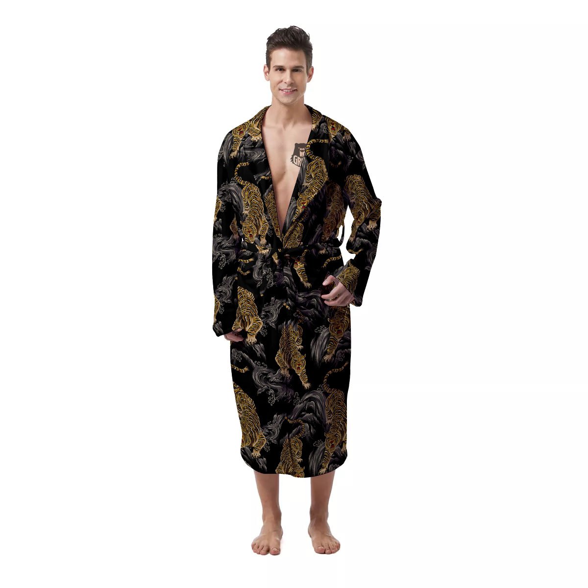 Tiger Japanese Print Pattern Men's Robe