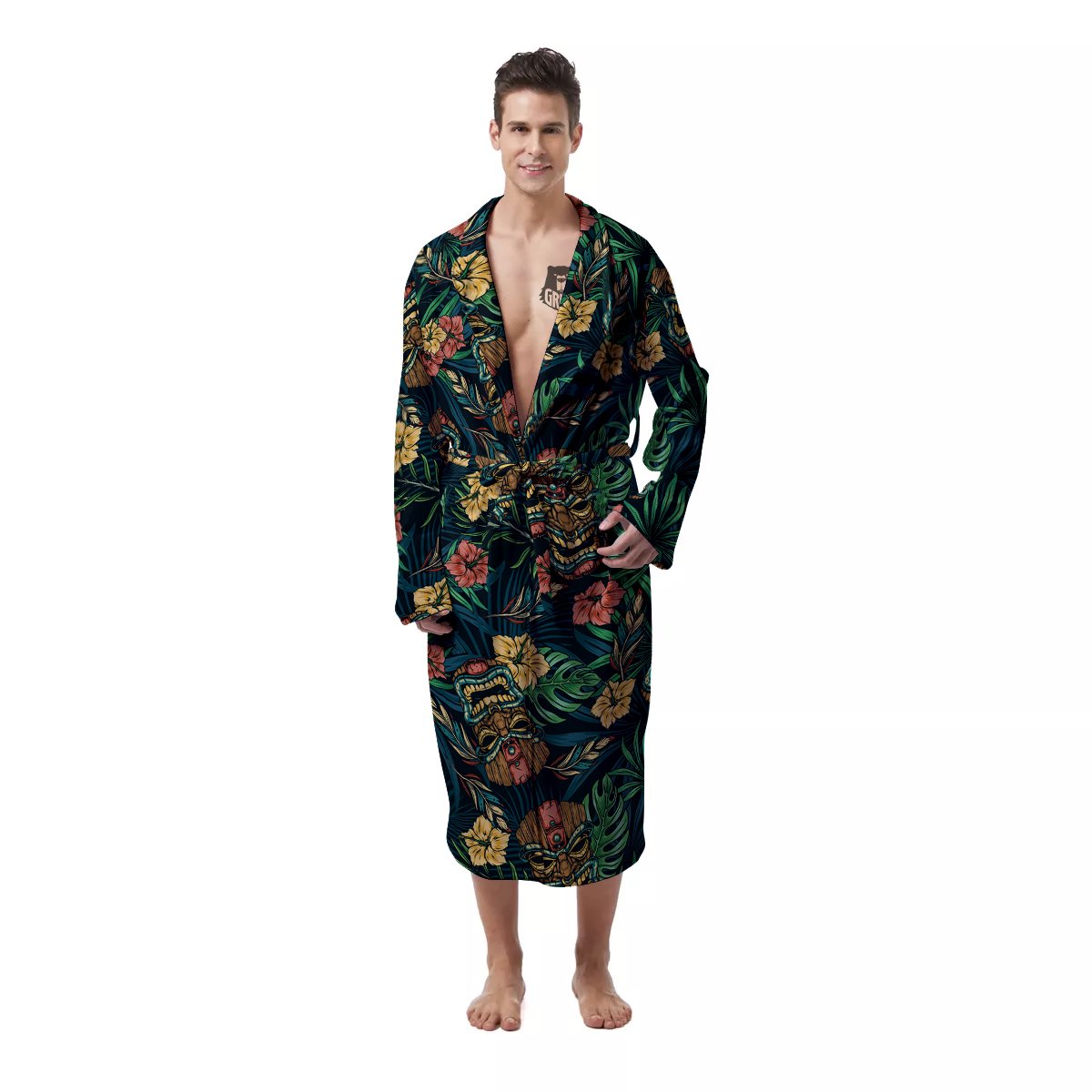 Tiki Tropical Print Pattern Men's Robe