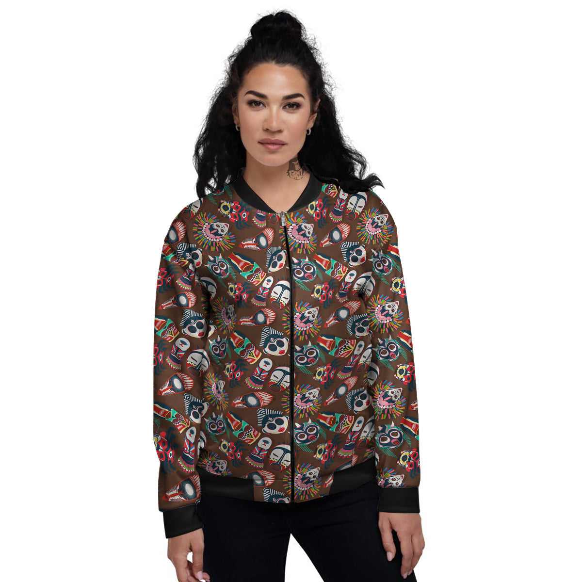 Totem And Mask African Print Pattern Women's Bomber Jacket