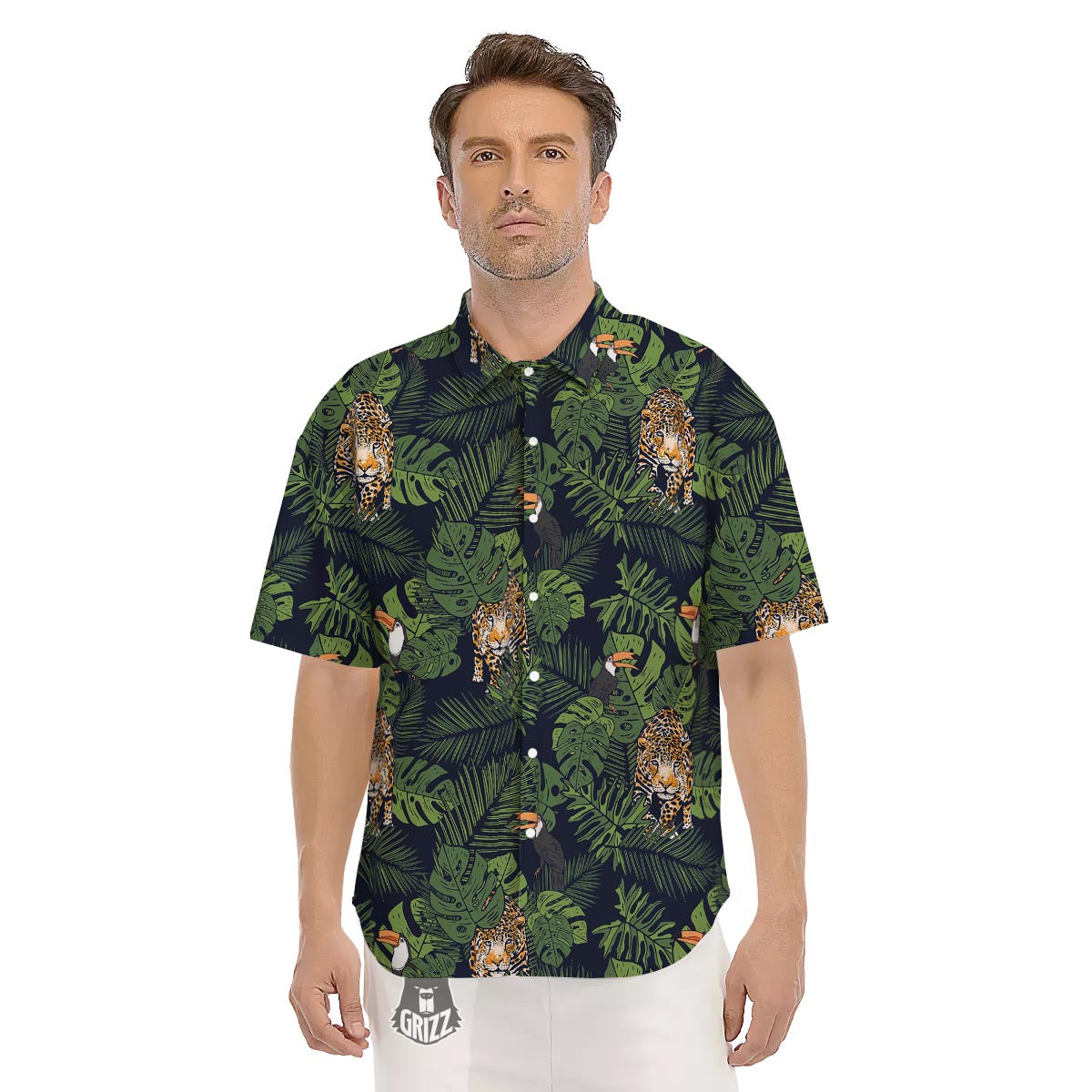 Toucan And Tiger Print Pattern Men's Short Sleeve Shirts