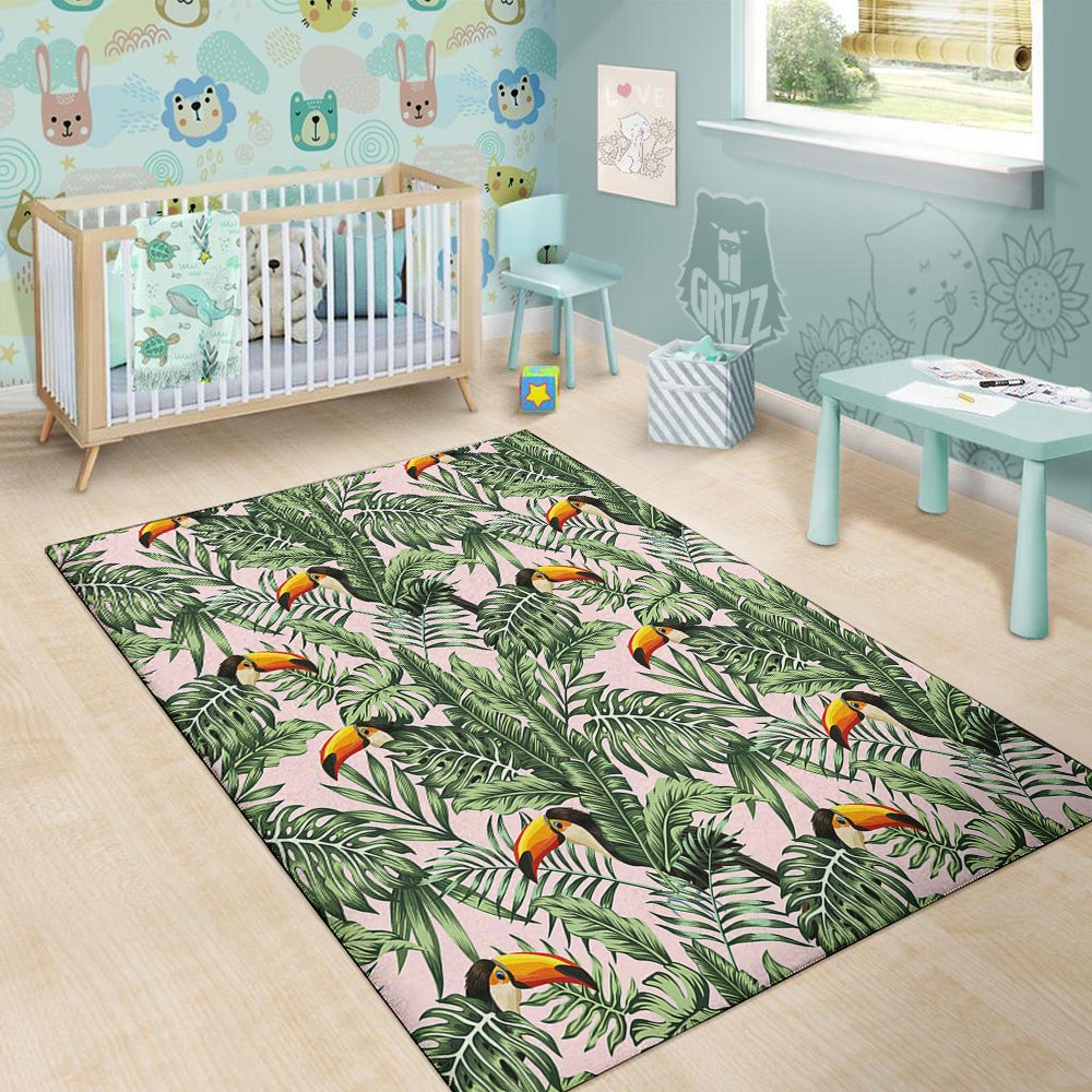 Toucan And Tropical Palm Leaf Print Floor Mat