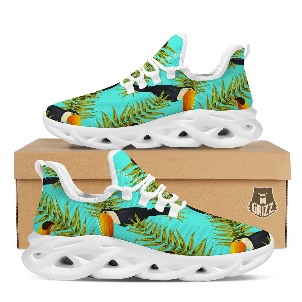 Toucan Toco Print Pattern White Running Shoes