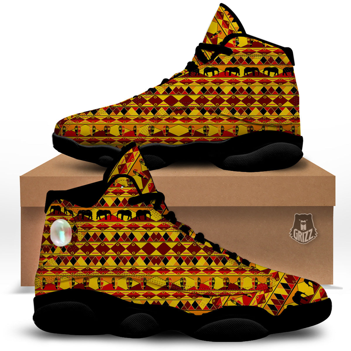 Traditional African Ethnic Print Pattern Black Basketball Shoes