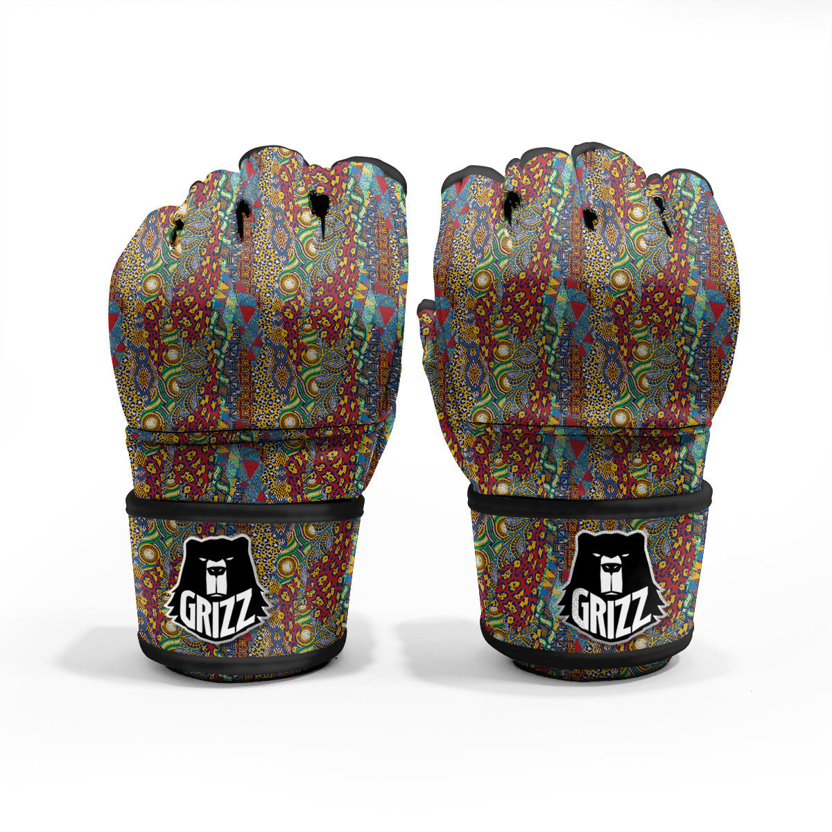Traditional African Patchwork Animal Skins Print Pattern MMA Gloves