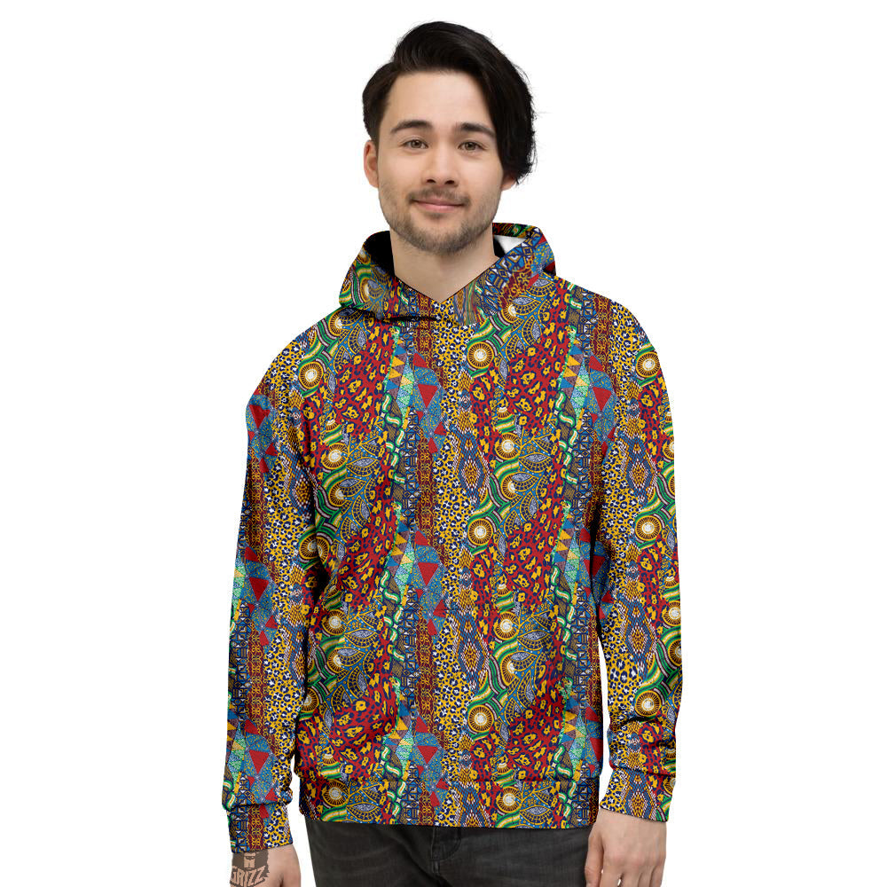 Traditional African Patchwork Animal Skins Print Pattern Men's Hoodie