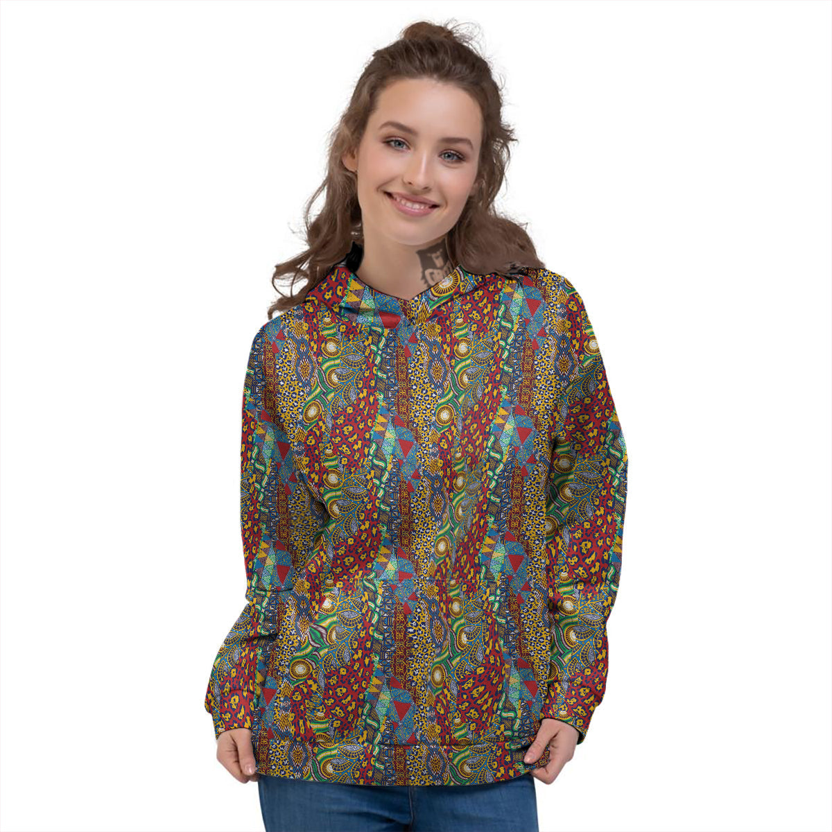 Traditional African Patchwork Animal Skins Print Pattern Women's Hoodi