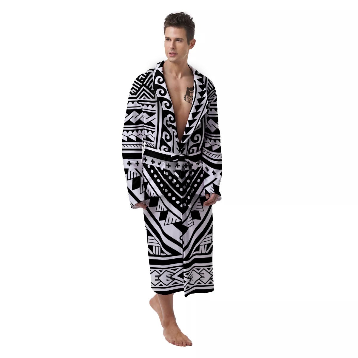 Tribal Maori Polynesian Tattoo Print Men's Robe