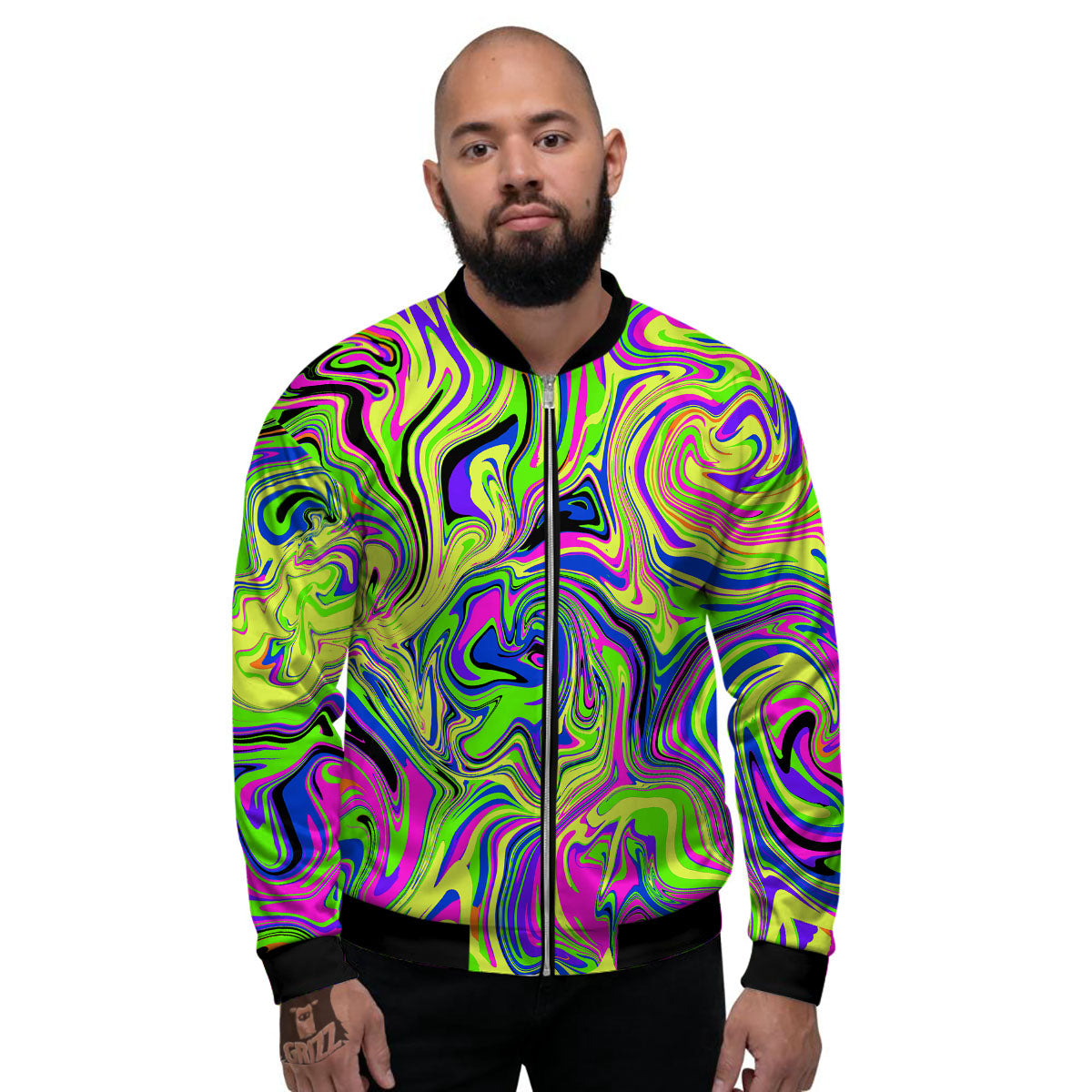Trippy Abstract Neon Print Men's Bomber Jacket