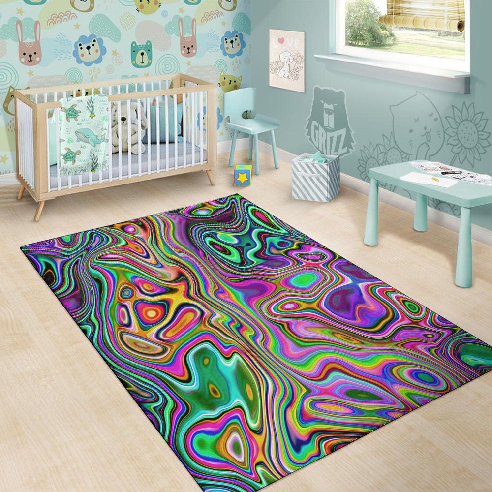Trippy Liquid Holographic Print Floor Mat