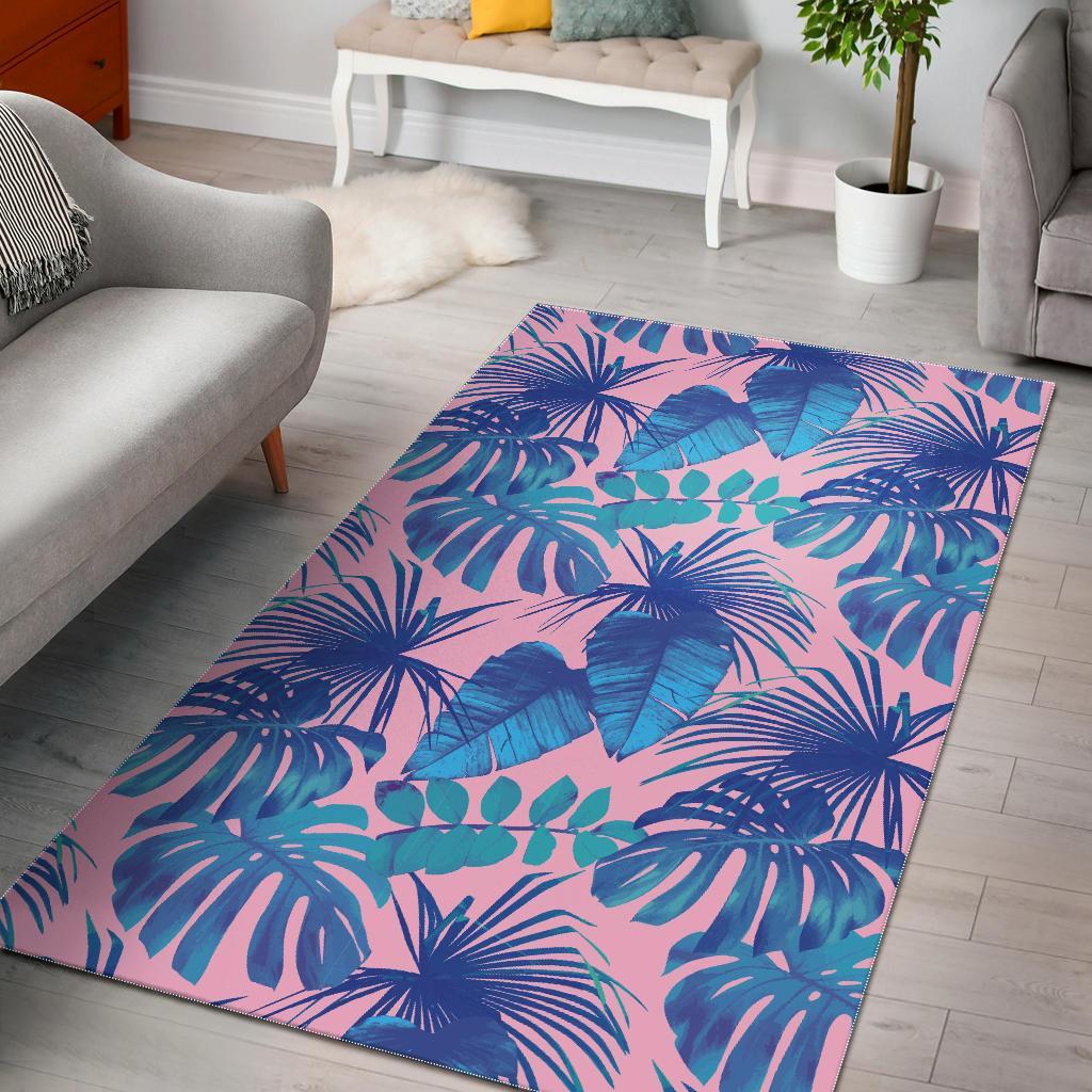 Tropical Floral Hawaiian Palm Leaves Pattern Print Floor Mat