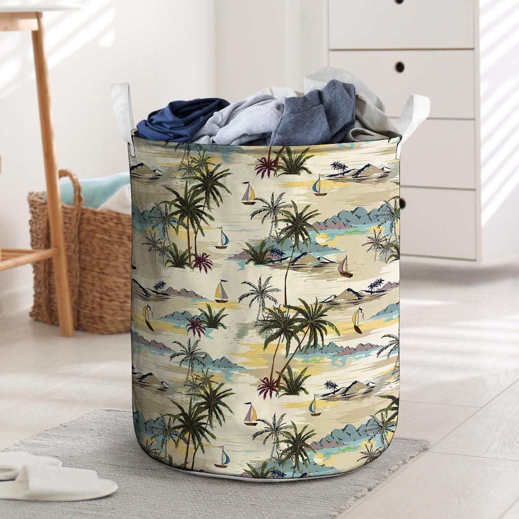 Tropical Palm Lead Island Print Laundry Basket