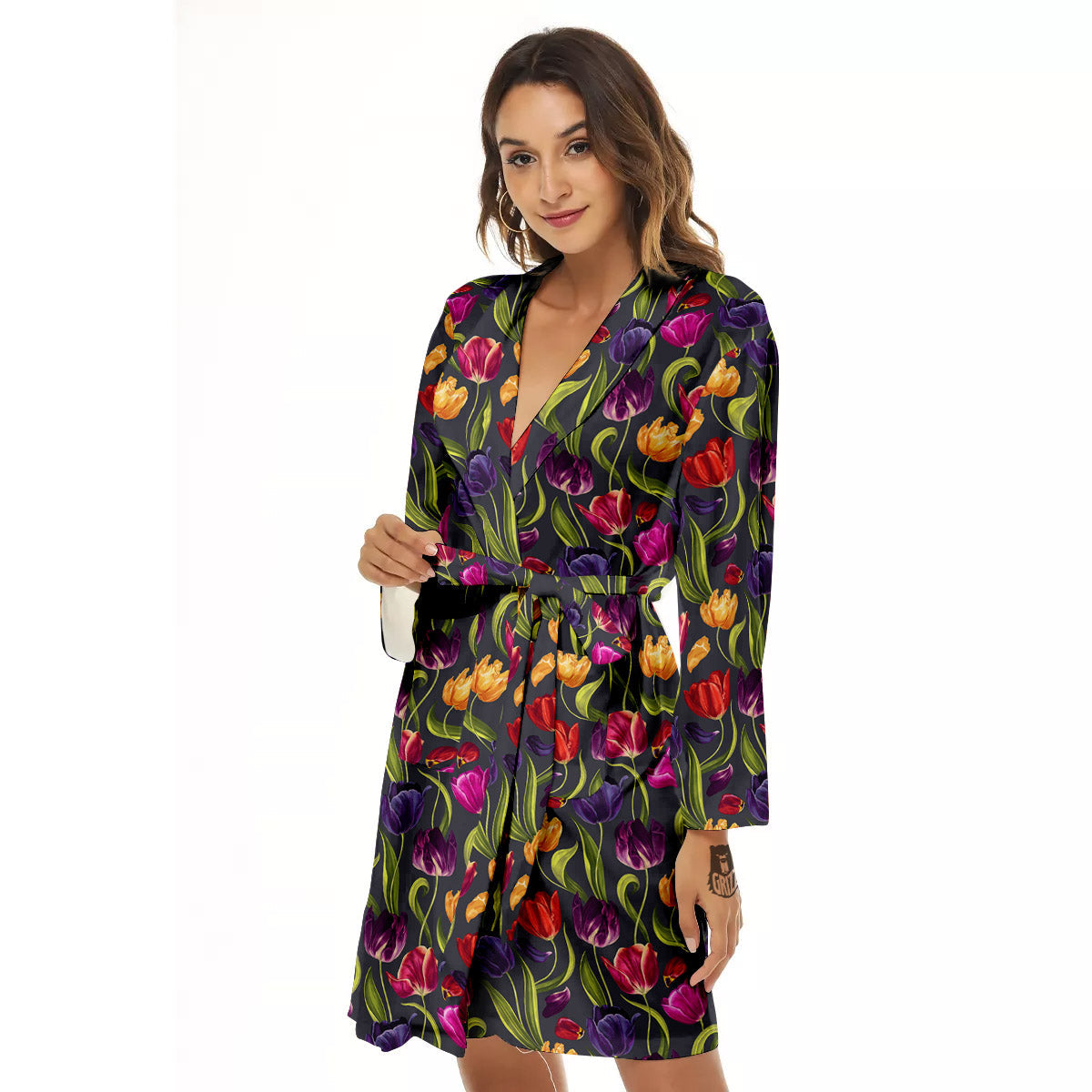 Tulip Colorful Watercolor Print Pattern Women's Robe