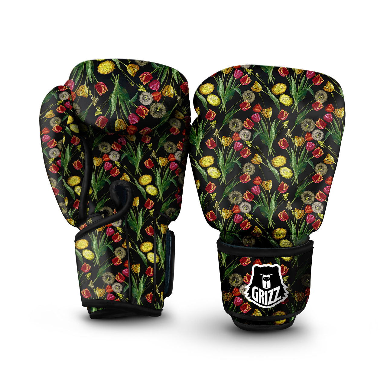 Tulip Embroidery Print Pattern Boxing Gloves
