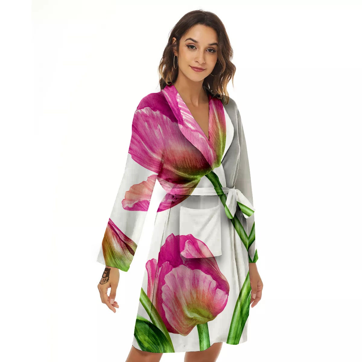Tulip Flower Pink Watercolor Print Women's Robe