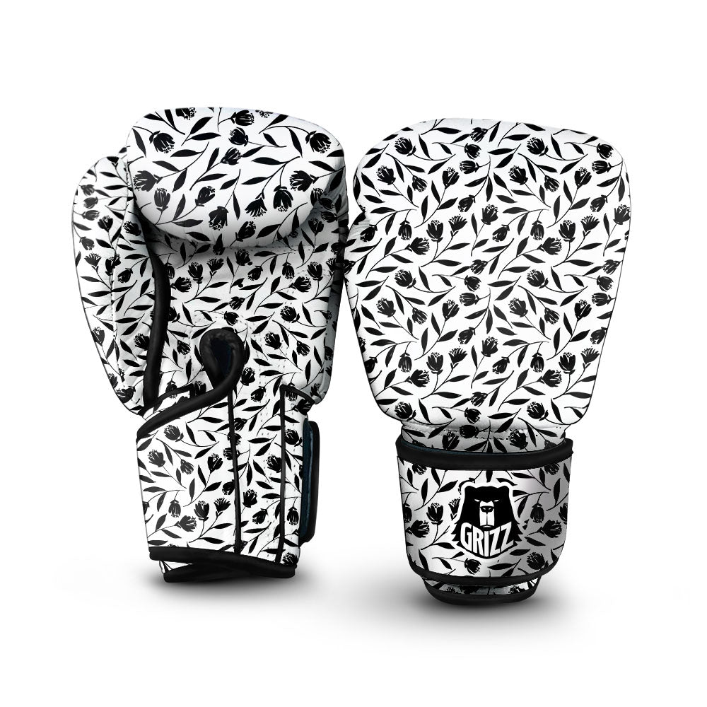 Tulip White And Black Print Pattern Boxing Gloves