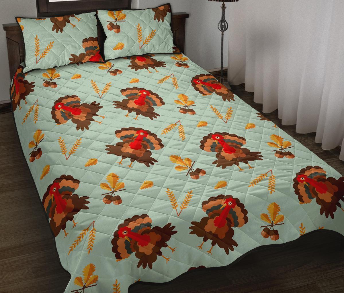 Turkey Thankgiving Print Pattern Bed Set Quilt