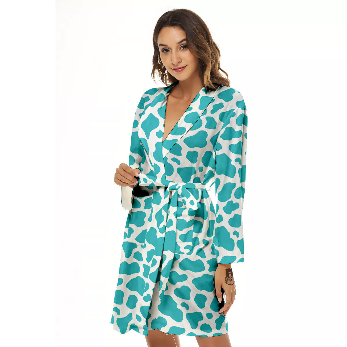Turquoise Cow Print Pattern Women's Robe