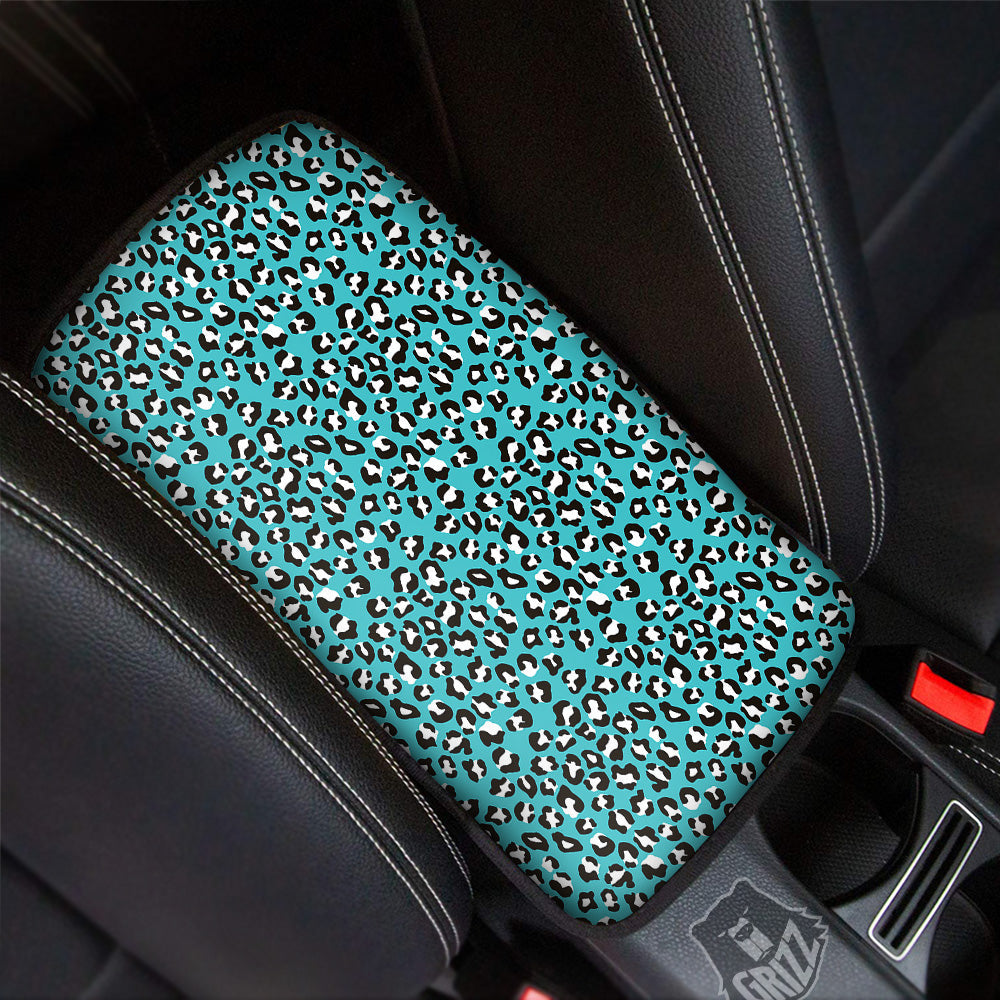 Turquoise Leopard Print Pattern Car Center Console Cover