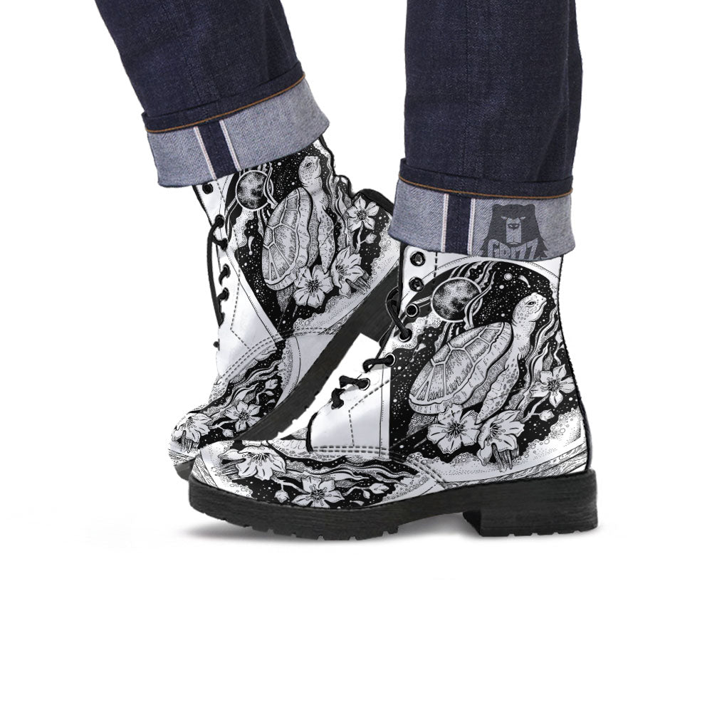 Turtle Sea Zentangle Print Leather Boots