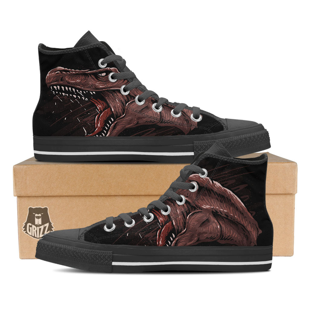 Tyrannosaurus Rex Head Print Black High Top Shoes